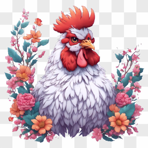 Download Illustrated Rooster Surrounded by Flowers Cartoons Online ...