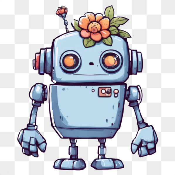 Descarga Robot azul juguetón con flores Cartoons En Línea - Creative ...