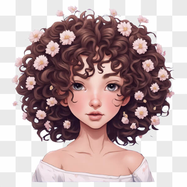 Download Whimsical girl with curly hair and flowers Cartoons Online ...