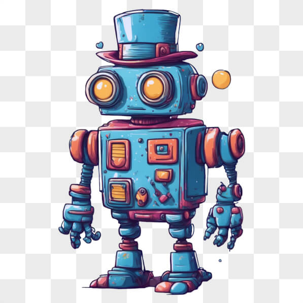 Download Whimsical Robot with Top Hat Cartoons Online - Creative Fabrica