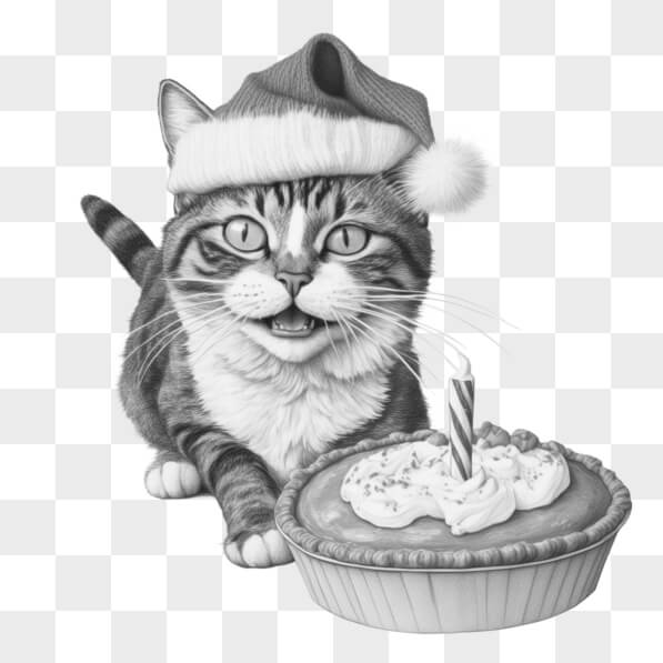 Download Cheerful Cat with Birthday Pie Sketches Online - Creative Fabrica