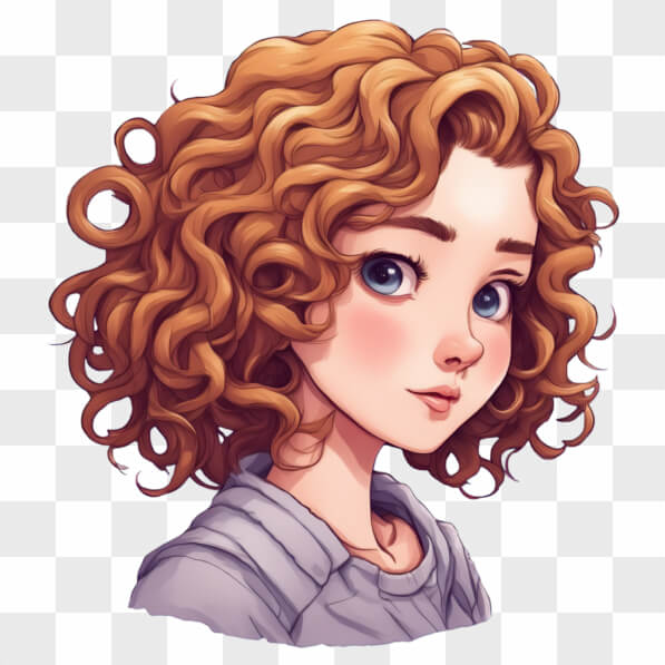 Download Stylized Illustration of a Young Girl with Curly Hair Cartoons ...
