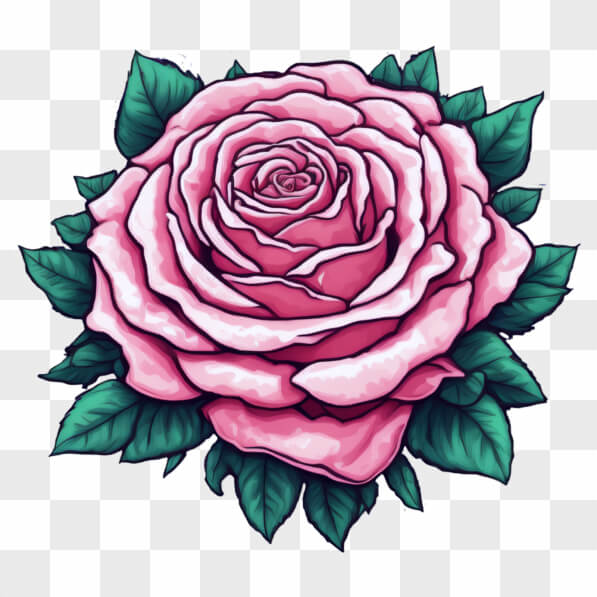 Download Illustrated Pink Rose with Green Leaves Cartoons Online ...