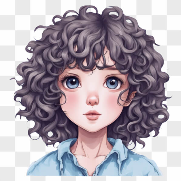 Descarga Retrato ilustrativo de una niña con cabello rizado y ojos azules Cartoons En Línea ...