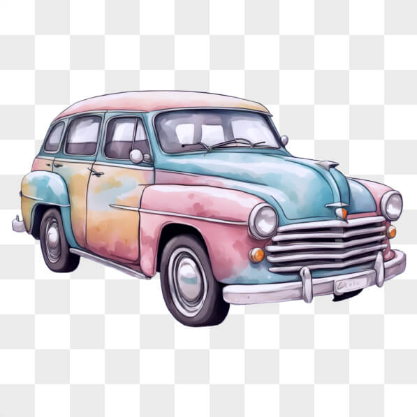 Baixe Carro Vintage em Cores Pastel Cartoons - Creative Fabrica