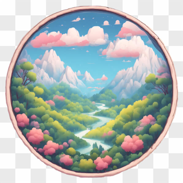 Download Scenic Landscape with River and Mountains Cartoons Online ...