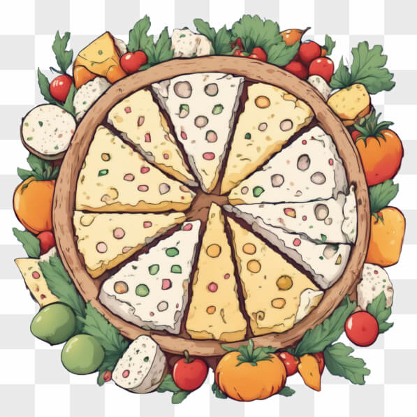 Download Cheese Platter with Fresh Vegetables and Fruits Cartoons ...