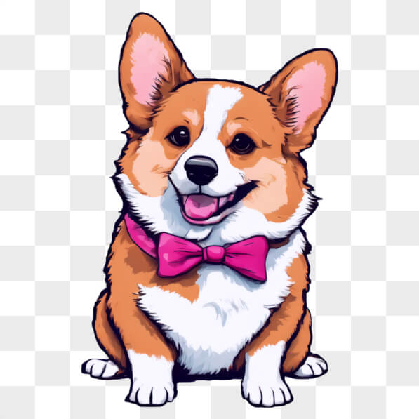 Download Cheerful Corgi with Pink Bowtie Cartoons Online - Creative Fabrica