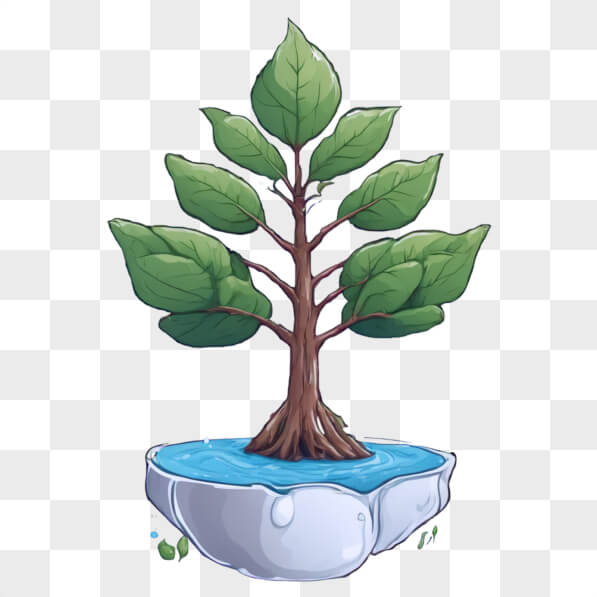 Download Stylized Tree Growing in Water Cartoons Online - Creative Fabrica