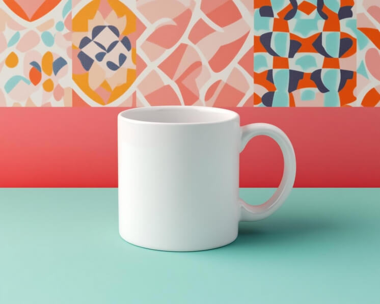 Download White Mug on Teal Surface with Colorful Background Mockups ...