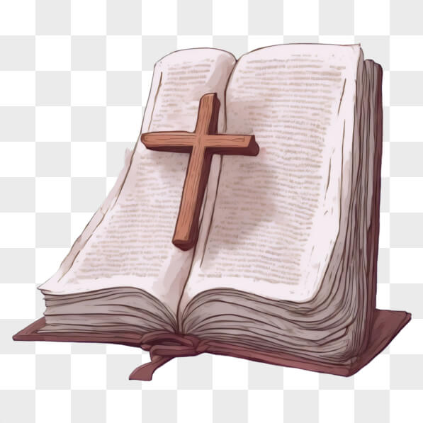 Download Open Bible with Wooden Cross Cartoons Online - Creative Fabrica