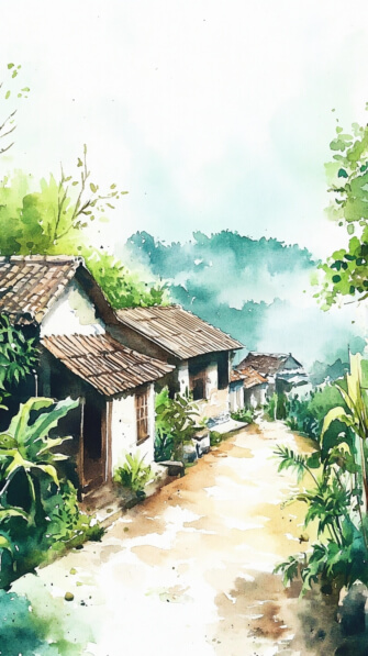 Download Rural Pathway with Houses in Nature Backgrounds Online ...
