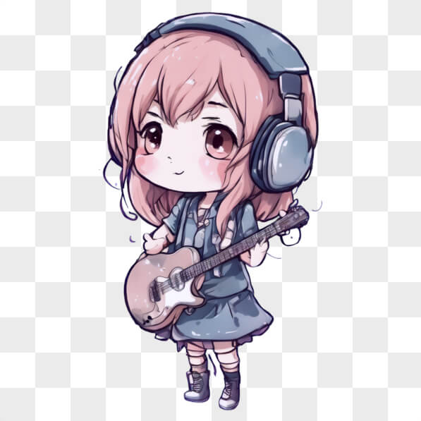 Descarga Personaje Chibi con Guitarra Cartoons En Línea - Creative Fabrica