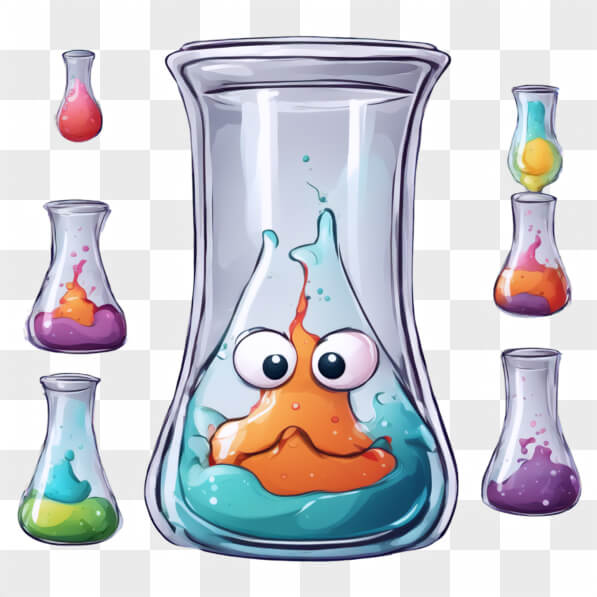 Download Colorful Cartoon Laboratory Flasks with Friendly Creature ...