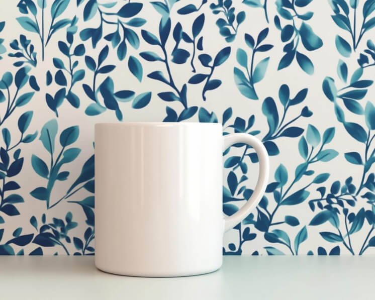 Download White Mug Against Leaf-Pattern Wallpaper Mockups Online ...
