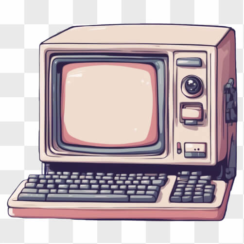 Download Vintage Computer with Keyboard Cartoons Online - Creative Fabrica