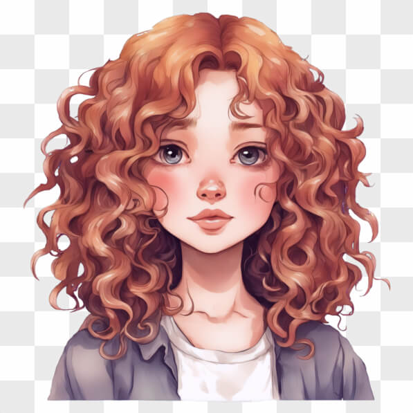 Descarga Retrato de una joven con cabello rizado Cartoons En Línea - Creative Fabrica