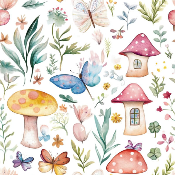 Baixe Ilustração de Natureza Fantasiosa com Borboletas e Cogumelos ...