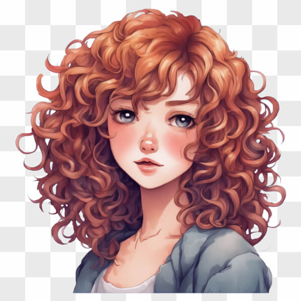 Descarga Retrato de una joven con cabello rizado Cartoons En Línea - Creative Fabrica