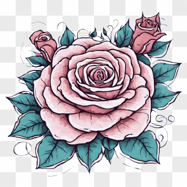 Download Illustrated Pink Rose with Buds Cartoons Online - Creative Fabrica