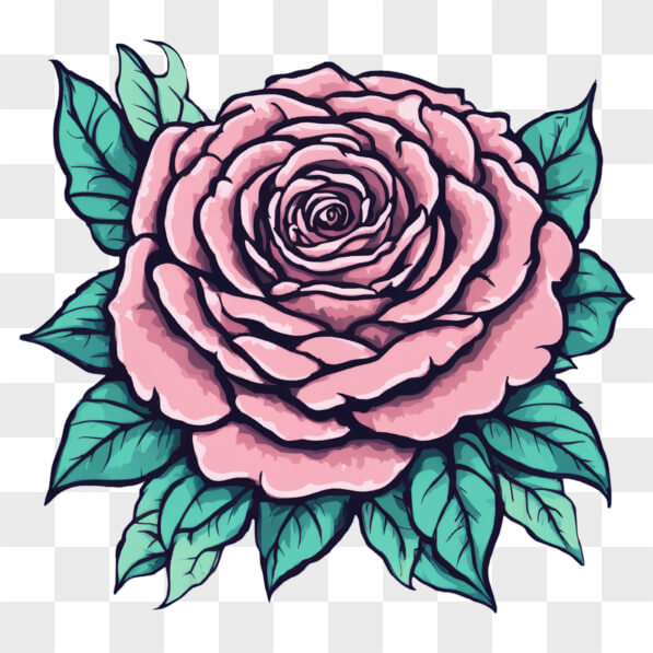 Download Illustrated Pink Rose with Green Leaves Cartoons Online ...