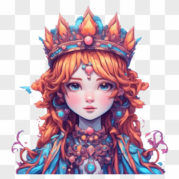 Download Illustrated Royal Character with Vibrant Hair and Crown ...