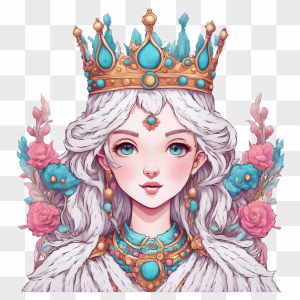 Download Fantasy Queen with Crown and Flowers Cartoons Online ...