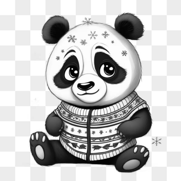 Download Cute Cartoon Panda in a Sweater with Snowflakes Sketches ...