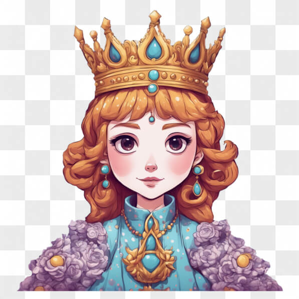 Download Regal Princess Character with Crown and Floral Cape Cartoons ...