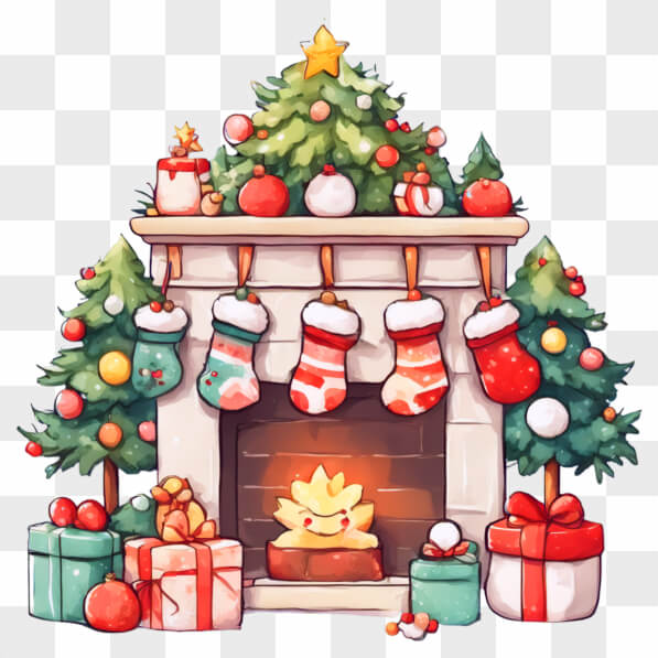 Download Kawaii Christmas Fireplace with Festive Decorations Kawaii ...