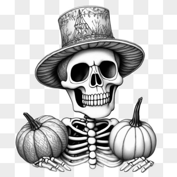 Scarica Scheletro stilizzato con zucche Schizzi Online - Creative Fabrica