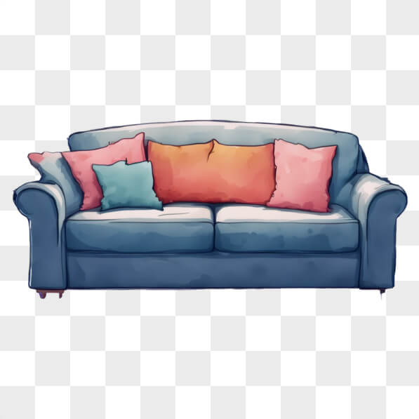 Download Cozy Illustrated Couch with Colorful Cushions Cartoons Online ...