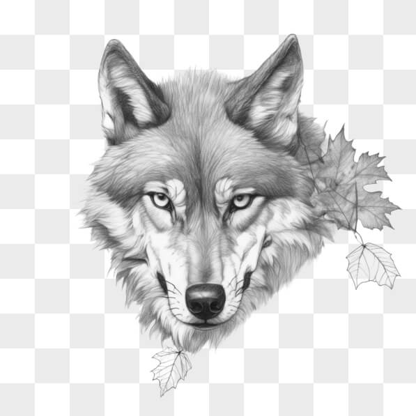 Download Wolf Head Drawing with Maple Leaves Sketches Online - Creative ...