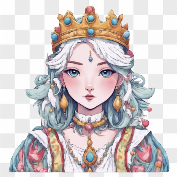 Download Illustration of a Queen with Blue Hair and Crown Cartoons ...