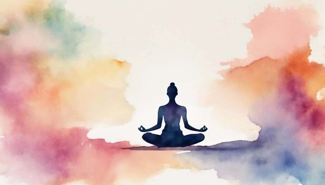 Download Meditating Figure with Colorful Watercolor Background ...