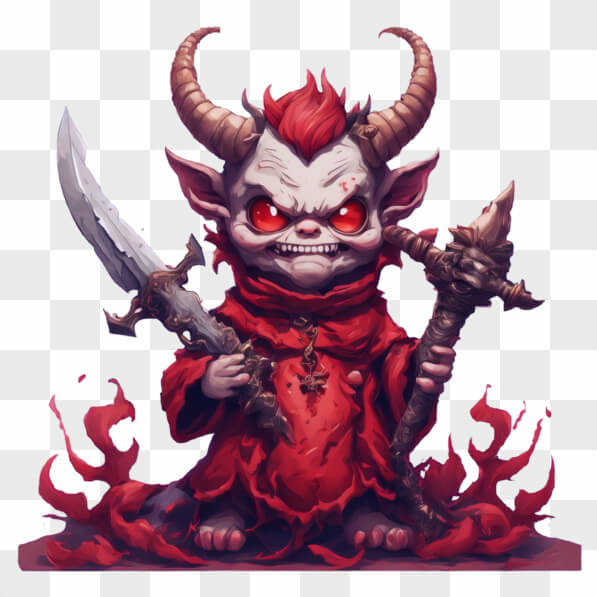 Download Sinister Red Creature with Sword and Staff Cartoons Online ...