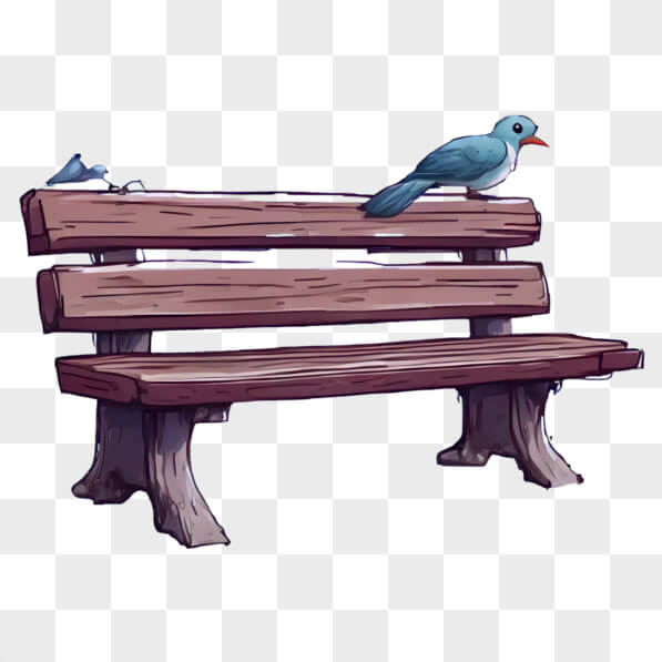 Download Wooden Bench with Birds Cartoons Online - Creative Fabrica