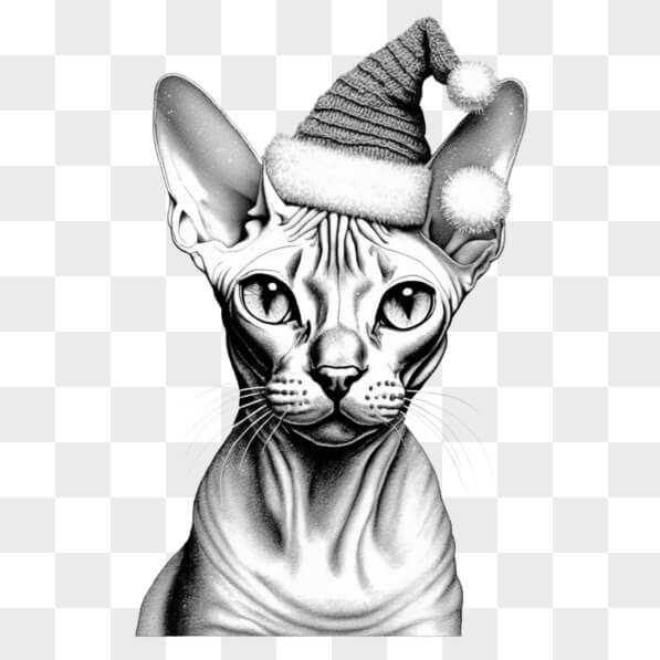 Descarga Gato Sphynx con gorro de Santa Bocetos En Línea - Creative Fabrica