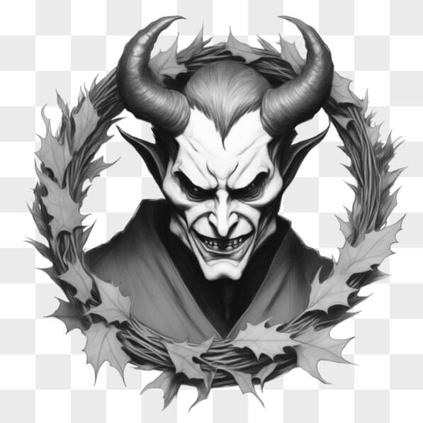 Download Demon Portrait with Leaf Wreath Sketches Online - Creative Fabrica