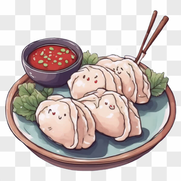 Download Playful Dumplings with Dipping Sauce Cartoons Online ...