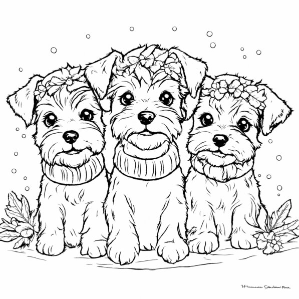 Download Three Adorable Dogs with Flower Crowns Coloring pages Online ...