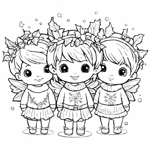 Download Three Holiday Fairies Coloring pages Online - Creative Fabrica