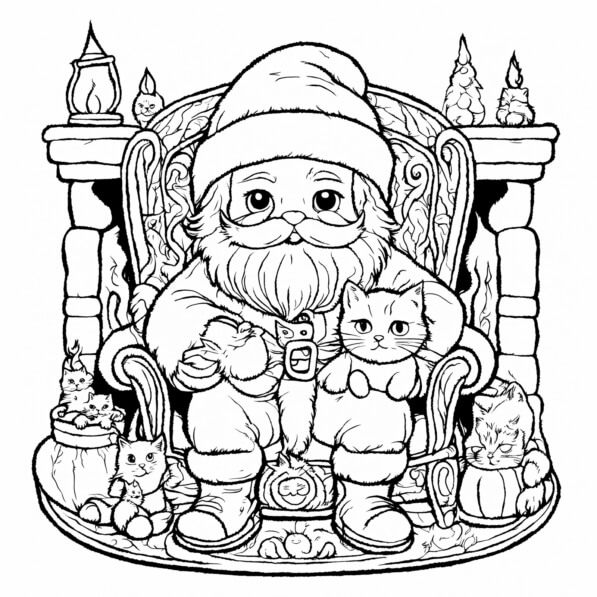 Descarga Santa Claus con gatos junto a la chimenea Páginas para ...
