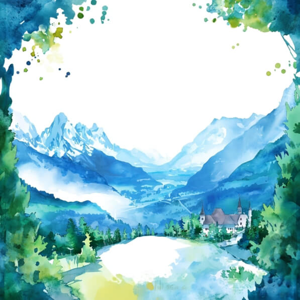 Download Berglandschap met Kasteel Achtergronden online op Creative Fabrica