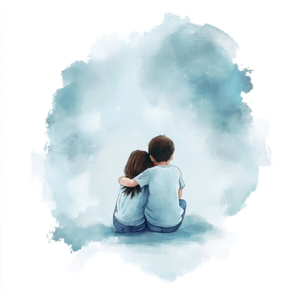 Download Children Embracing in Serene Blue Background Backgrounds ...