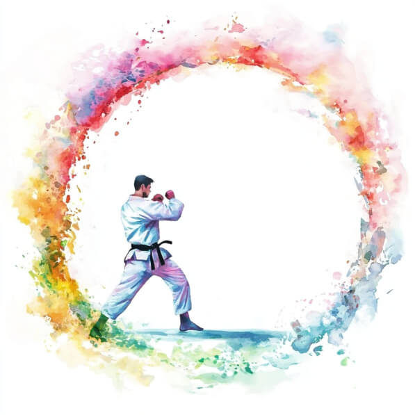 Descarga Artista Marcial en Pose de Karate con Fondo Acuarela Colorido ...