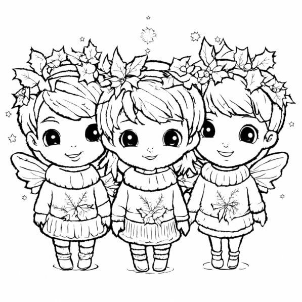 Download Three Holiday Fairies with Sweaters and Holly Coloring pages ...