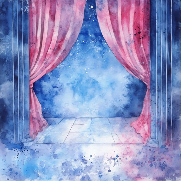 Download Watercolor Stage with Pink Curtains Backgrounds Online ...