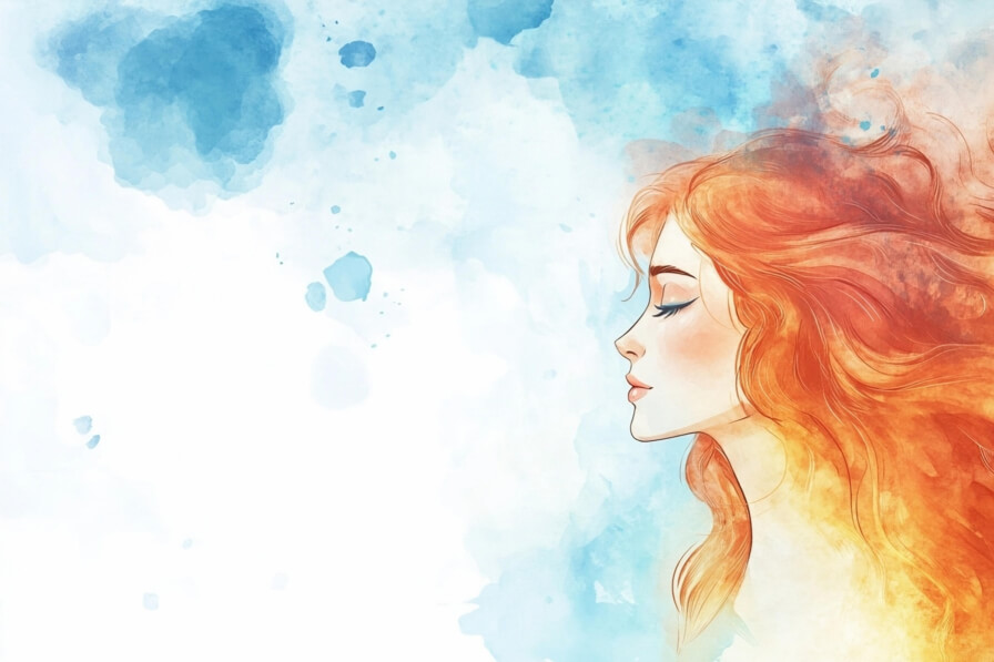 Descarga Ilustración de una mujer con cabello naranja y fondo azul ...
