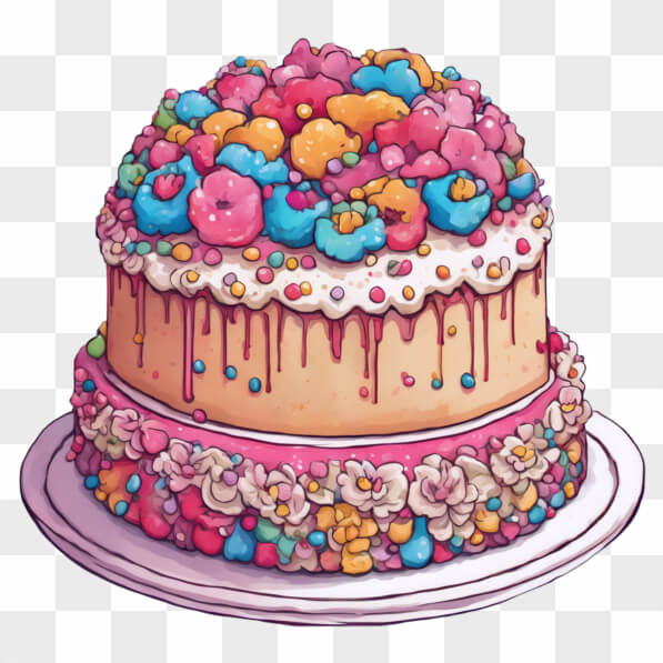 Download Colorful Layered Cake with Candy Decorations Cartoons Online ...